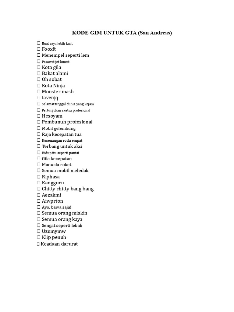 Cheat untuk Gta | PDF