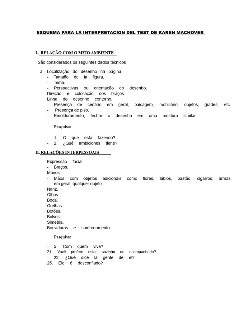 Esquema de Interpretação Do Teste de Karen Machover | PDF | Desenho