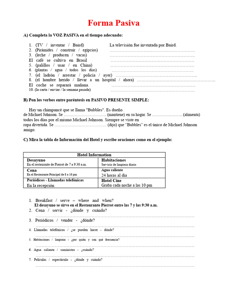 Ejercicios de Voz Pasiva en Inglés | PDF