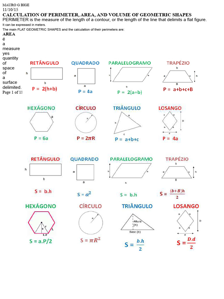 Geometric Shapes: Perimeter, Area, Volume | PDF | Trigonometric ...