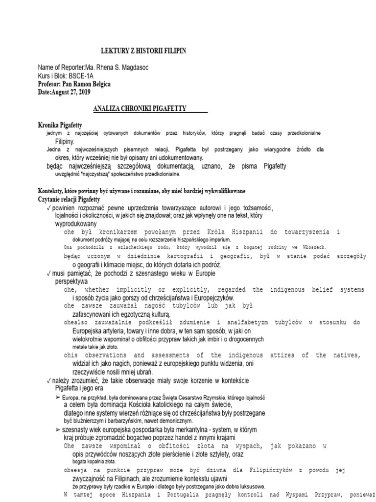 Analiza Kroniki Pigafetty | PDF