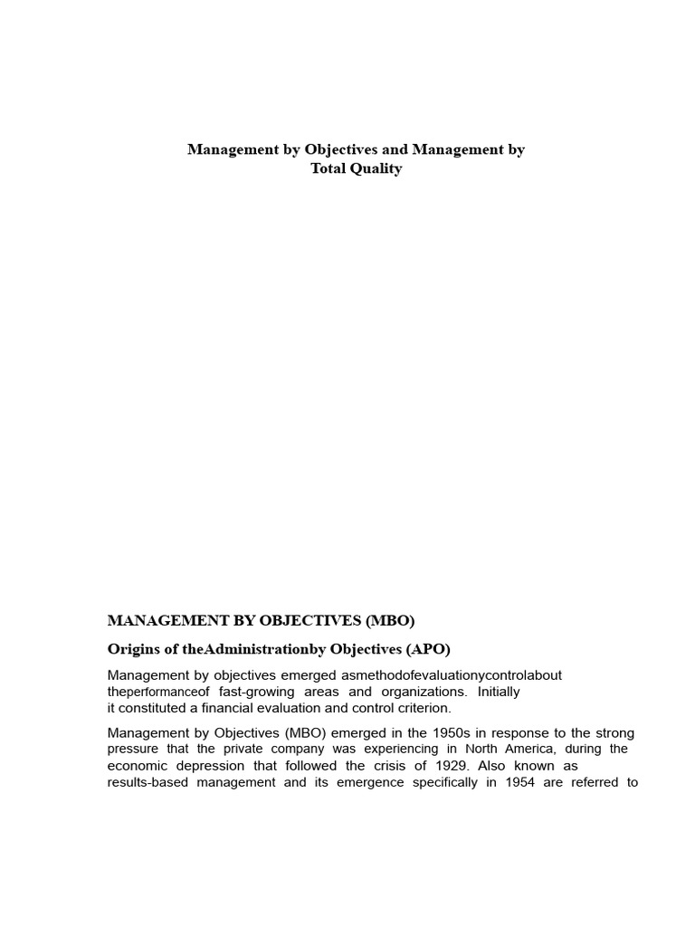 Management by Objectives and Total Quality Management | PDF | Goal ...
