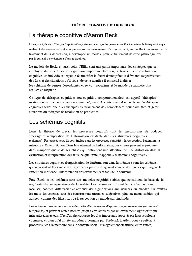 Théorie cognitive d'Aaron Beck et dépression | PDF | Thérapie cognitivo ...