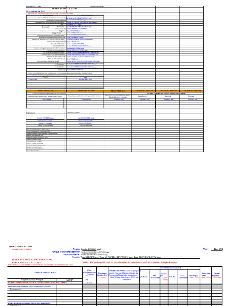 CHED E-Forms A B-C Institucional, Programas, Matrícula y Graduados para IES Privadas - Año ...
