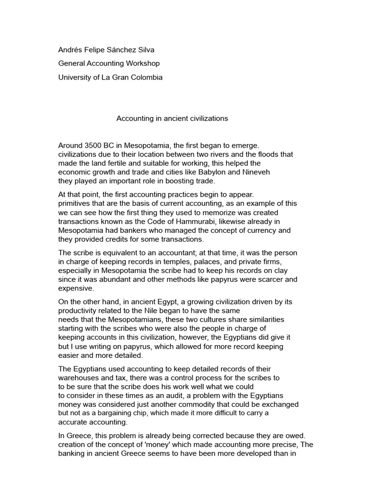 Accounting in Ancient Civilizations | PDF | Mesopotamia | Ancient Egypt