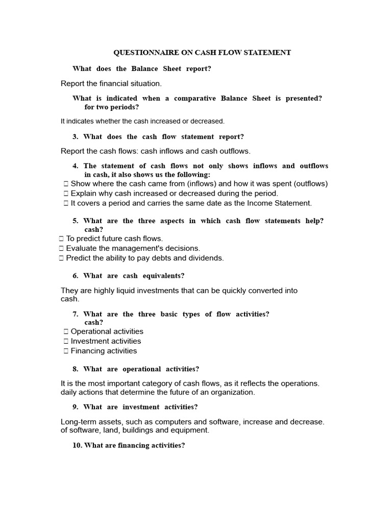 Questions About Cash Flow Statement | PDF | Cash Flow Statement | Expense