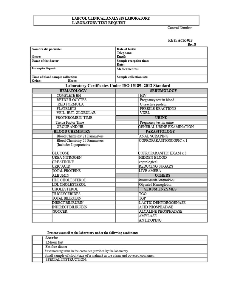 Exam Request Form | PDF | Cholesterol | Blood