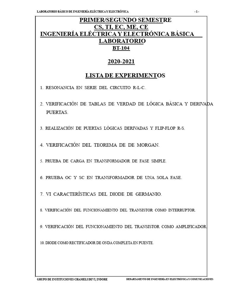 Manual del laboratorio BEEE_BT104_lecturas_1625301921 (2) | PDF | Puerta lógica | Transistor