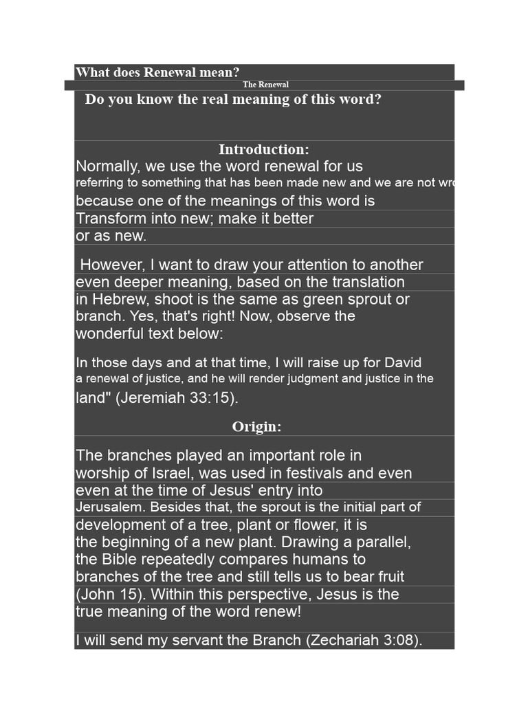 What Does Renewal Mean | PDF | Jesus | Bible