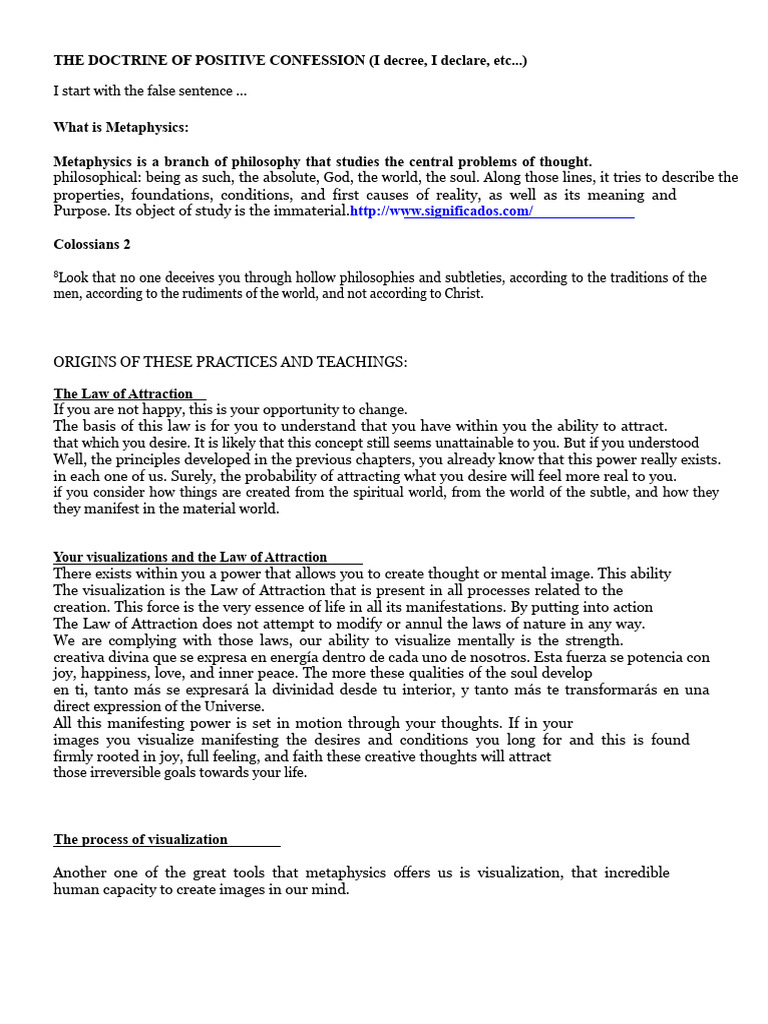 Understanding Positive Confession Doctrine | PDF | Prosperity Theology ...