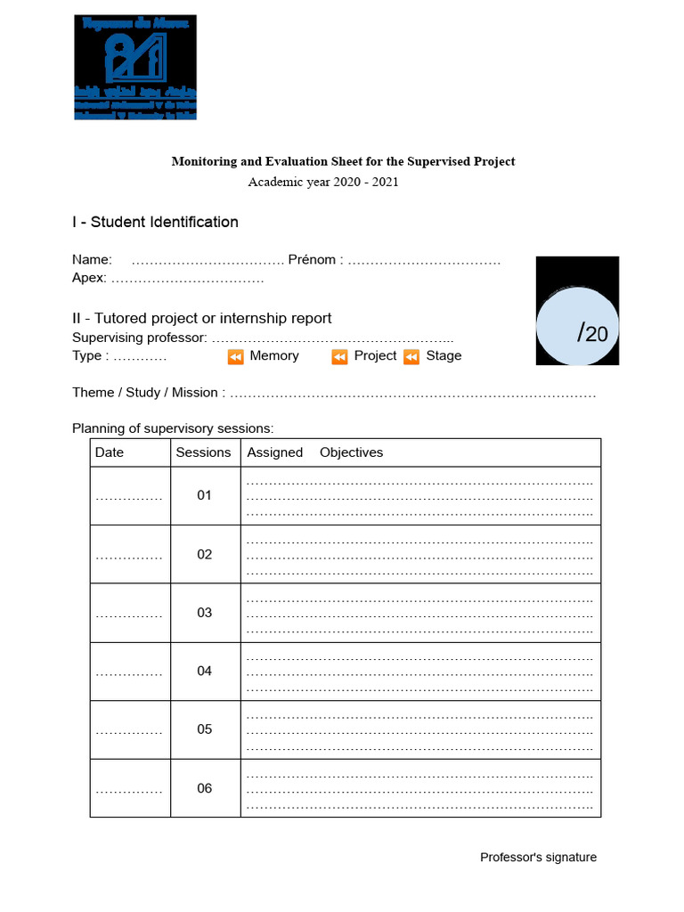 Project Supervision and Evaluation Sheet | PDF