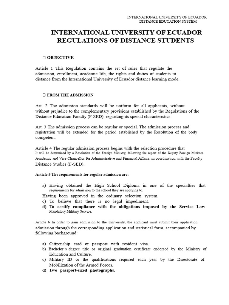 Regulations For Students of The Faculty of Distance Studies UIDE | PDF ...