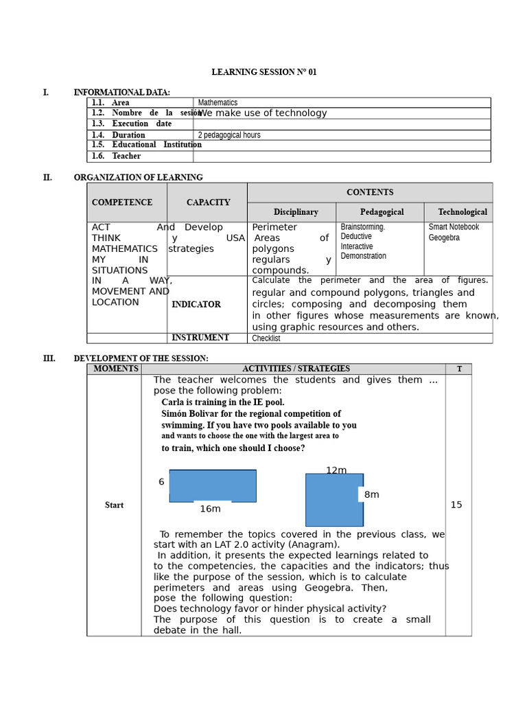 Math Learning Session: Areas & Perimeters | PDF | Area | Teachers