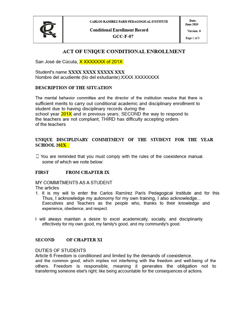 Conditional Enrollment Record | PDF | Psychological Concepts ...
