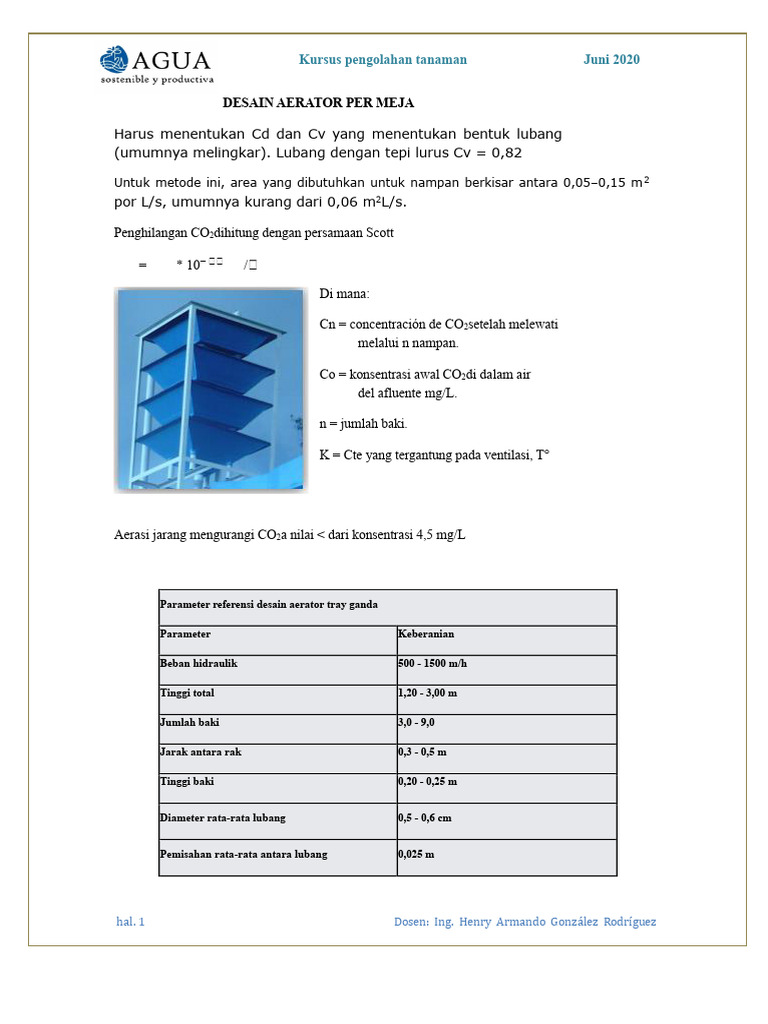 Desain Aerator Tray untuk Pengolahan Air | PDF