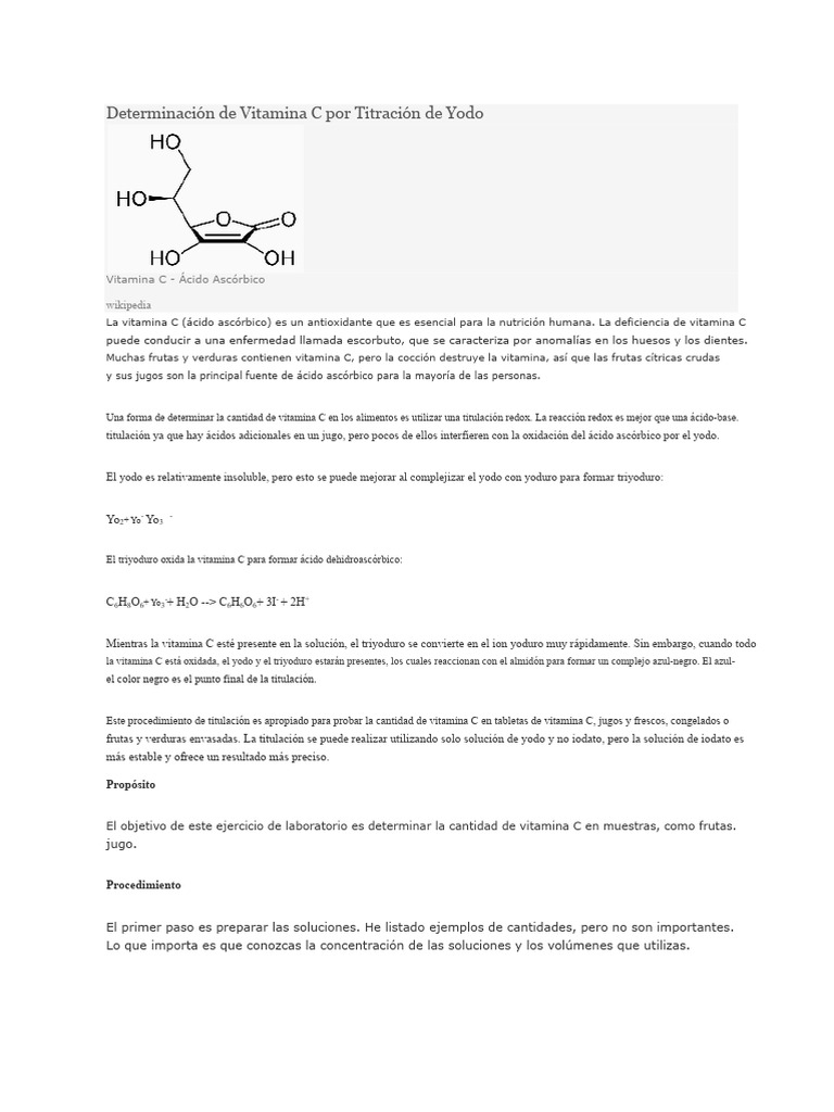 Titración de Vitamina C en Alimentos | PDF | Valoración | Química