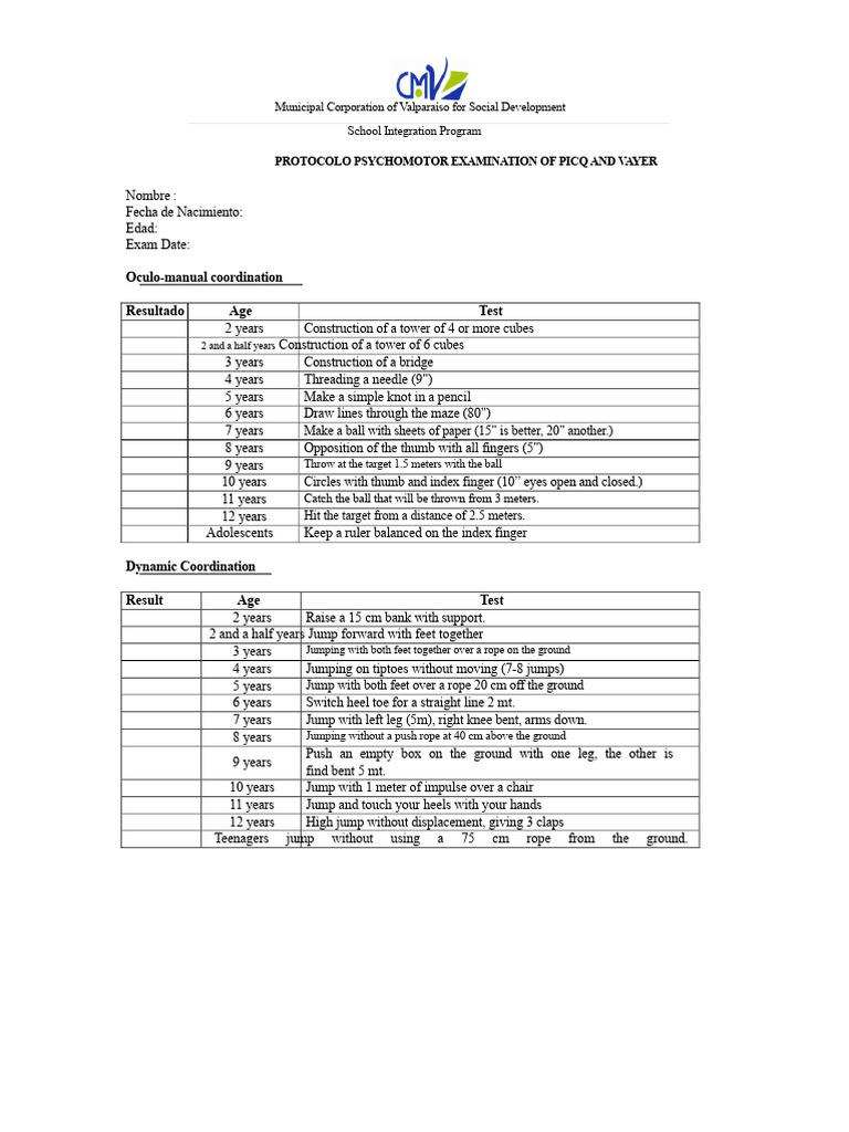 Psycho-Motor Protocol Picq and Vayer | PDF | Anatomical Terms Of Motion
