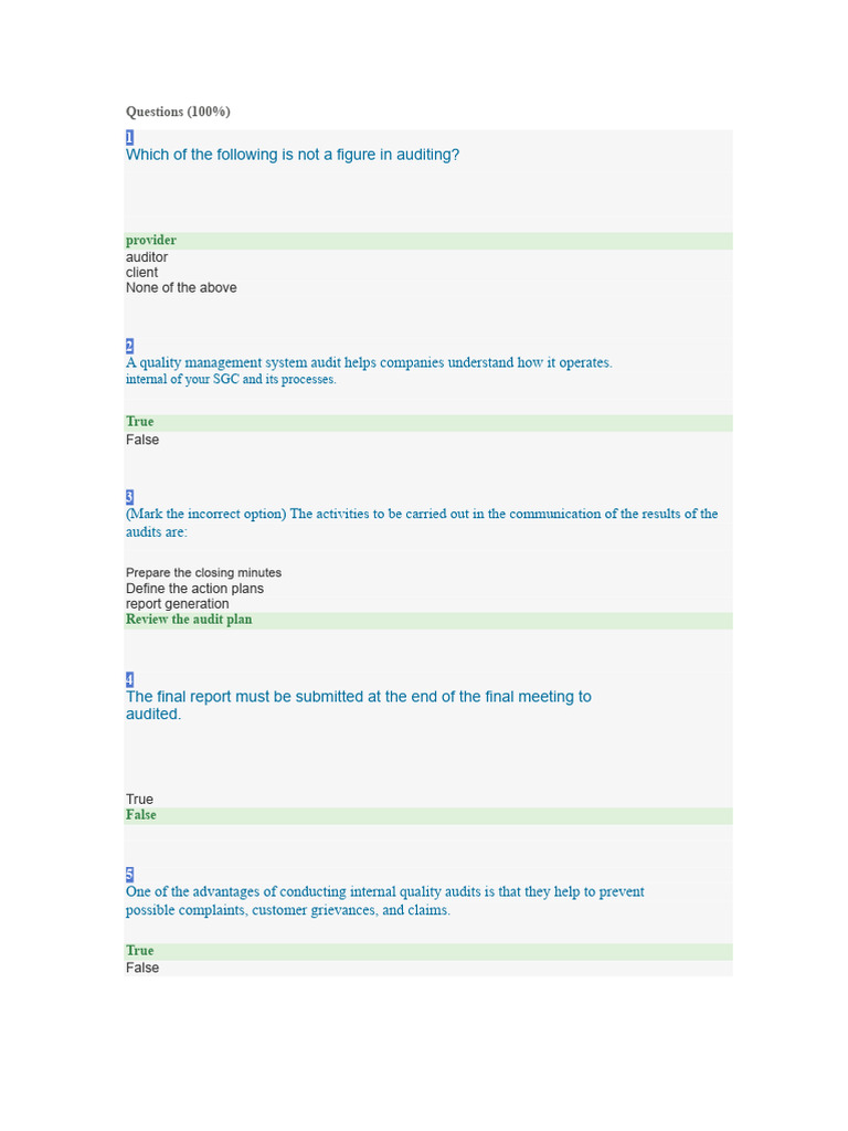 AA4 Questionnaire - Internal Quality Audit | PDF | Audit | Internal Audit