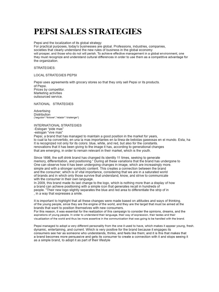 Pepsi Sales Strategies | PDF | Brand | Pepsi
