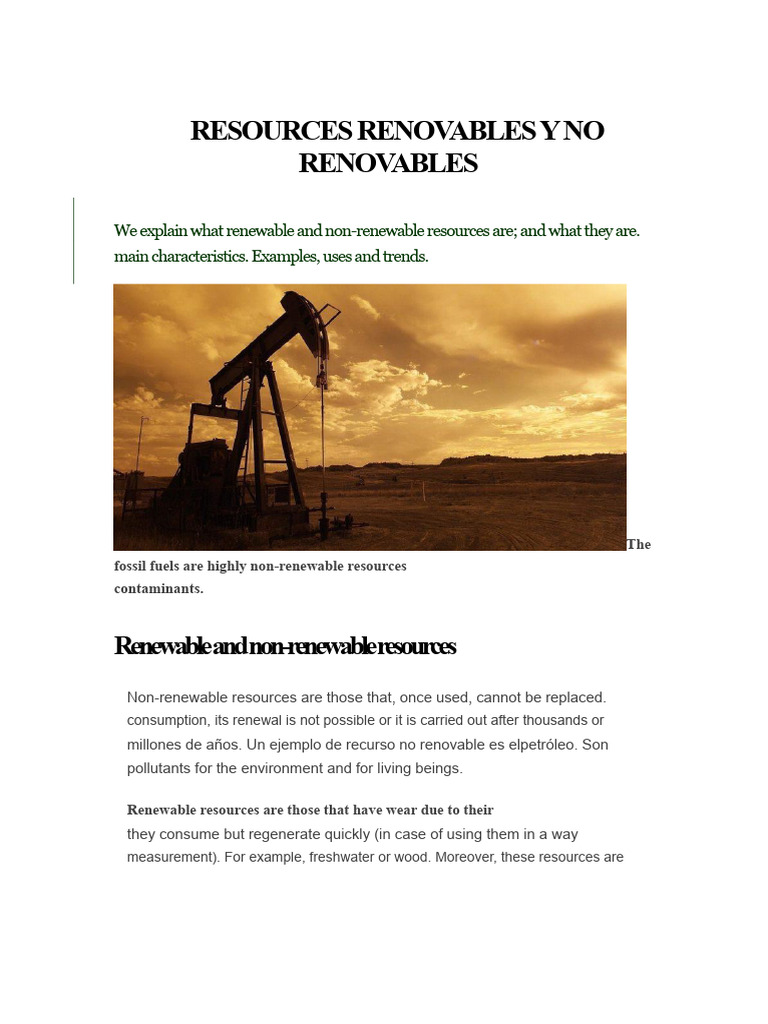 Renewable and Non-Renewable Resources | PDF | Renewable Energy ...