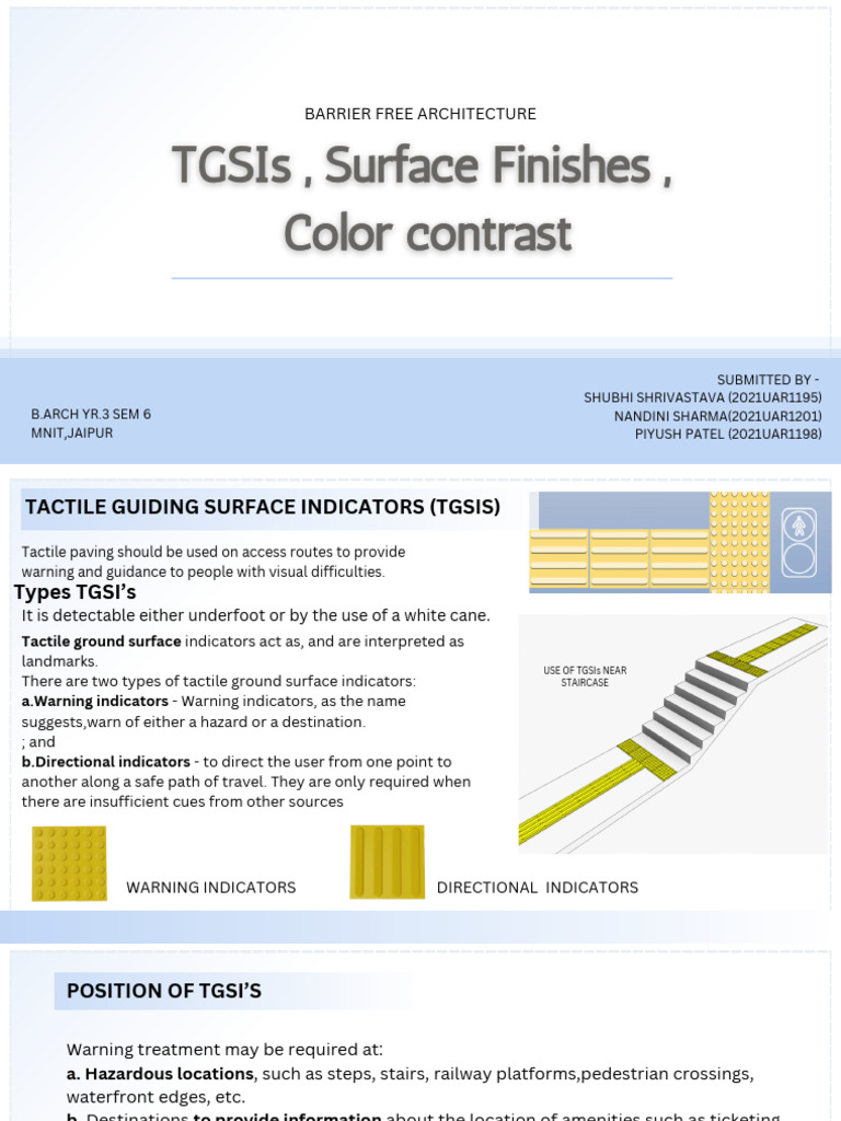 Tactile Guiding Surface Indicators (TGSIs) Bfa | PDF | Contrast (Vision ...