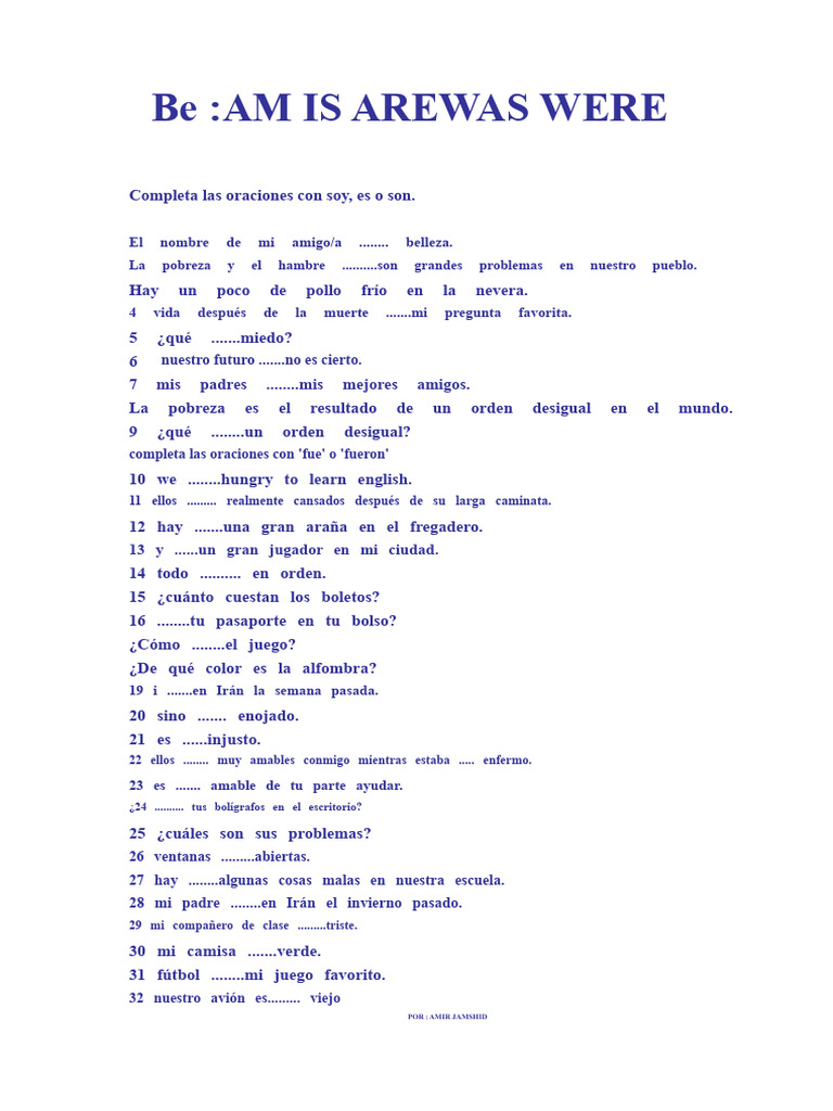 Ejercicios de gramática: ser y estar | PDF