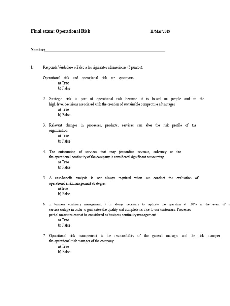 Final Exam Operational Risk | PDF | Operational Risk | Risk