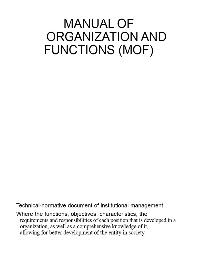 Organization and Functions Manual (Mof) | PDF | Organizational ...