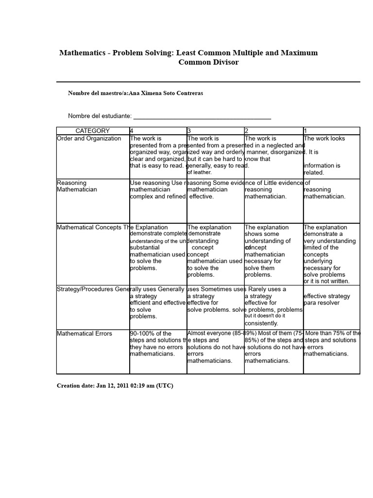 Mathematics Rubric | PDF | Mathematician | Reason