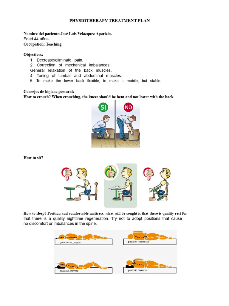 Physiotherapy Treatment Plan for Back Pain | PDF