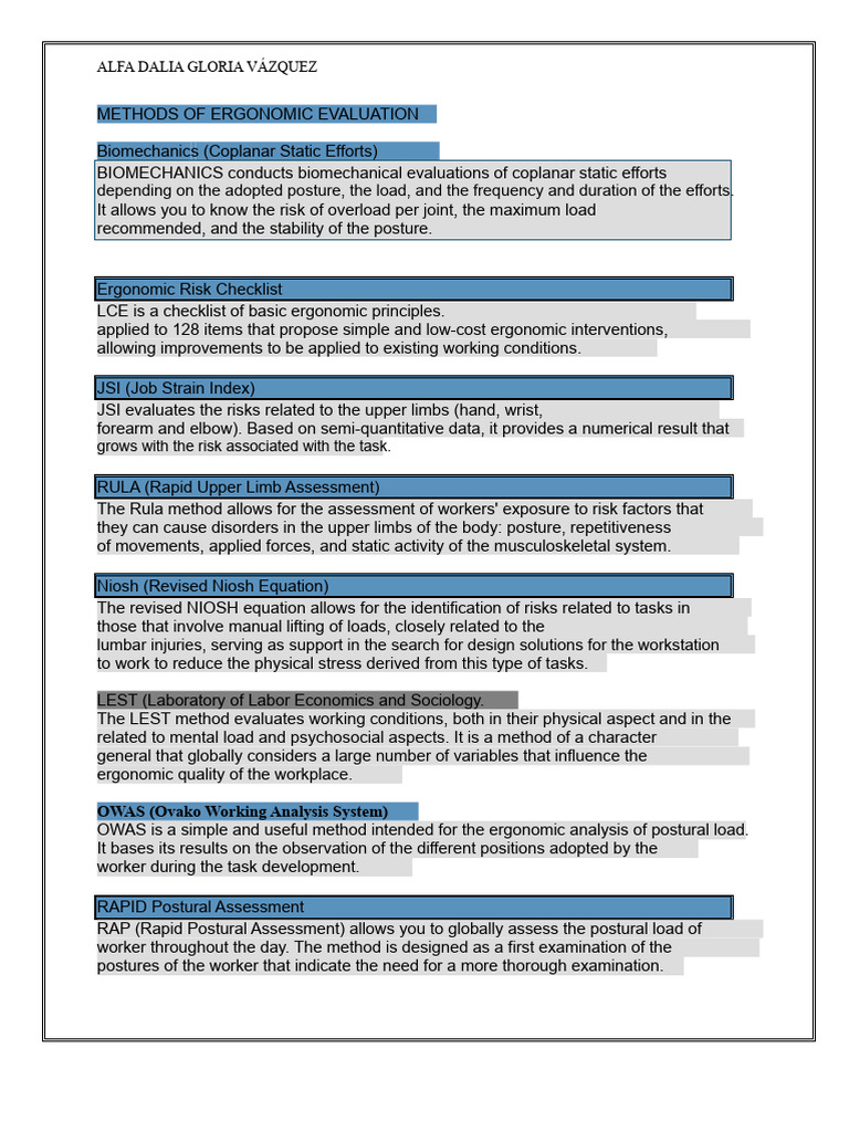 Ergonomic Evaluation Methods | PDF | Safety | Workplace