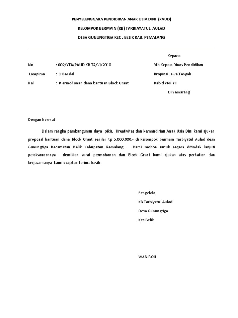 Contoh Proposal Paud | PDF