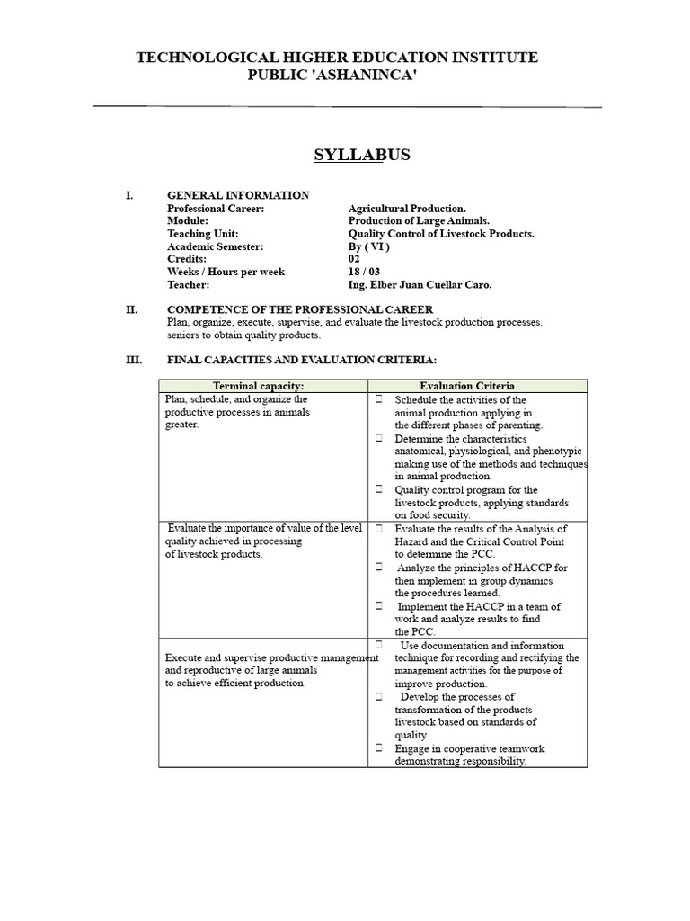 Livestock Quality Control Syllabus | PDF | Perception