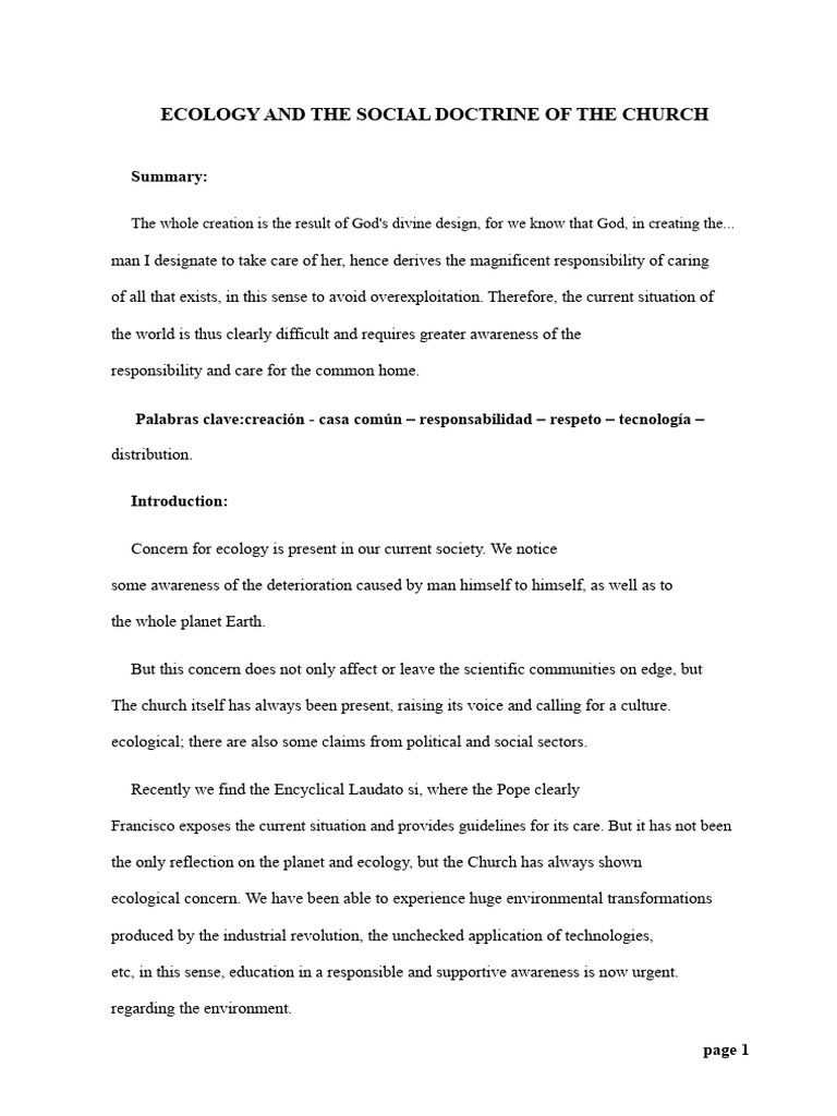 Ecology and The Social Doctrine of The Church | PDF | Catholic Social ...