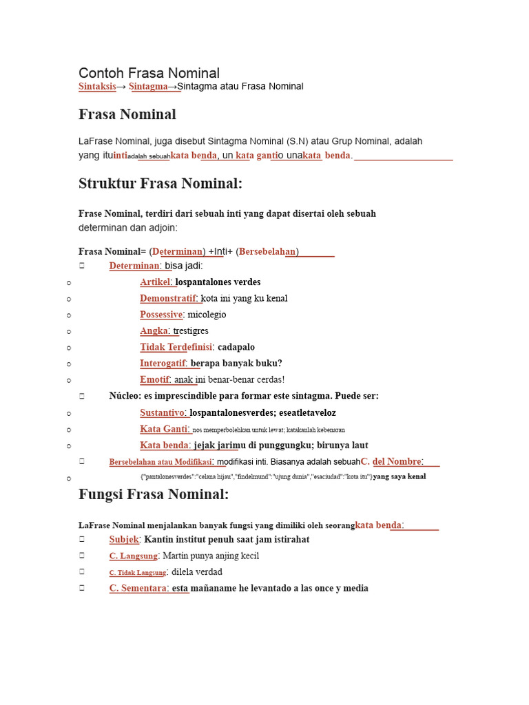 Struktur dan Fungsi Frasa Nominal | PDF