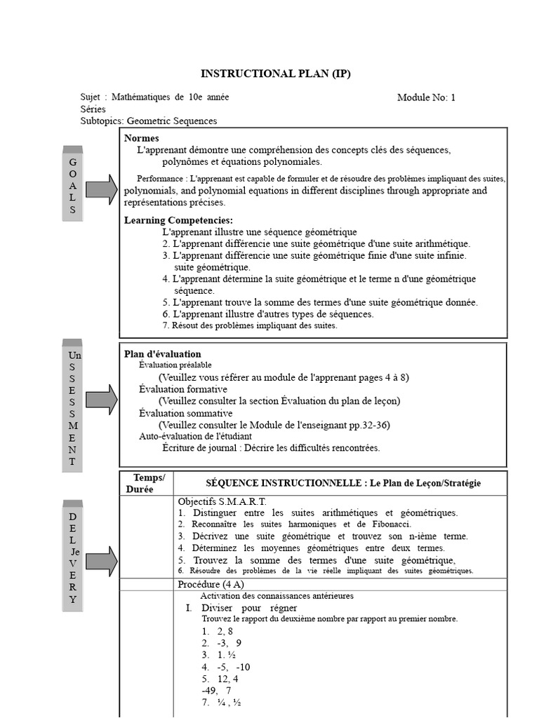 Plan d'enseignement sur les suites géométriques | PDF | Équations ...