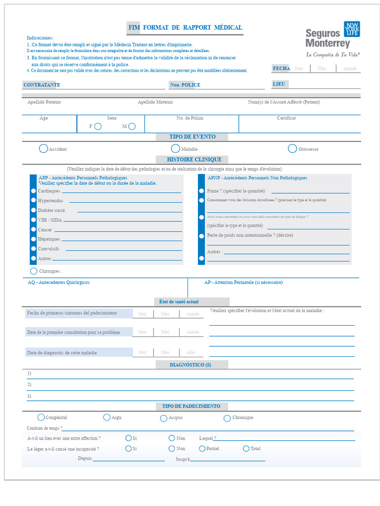 Format de Rapport Médical FIM | PDF | Assurance | Médecine
