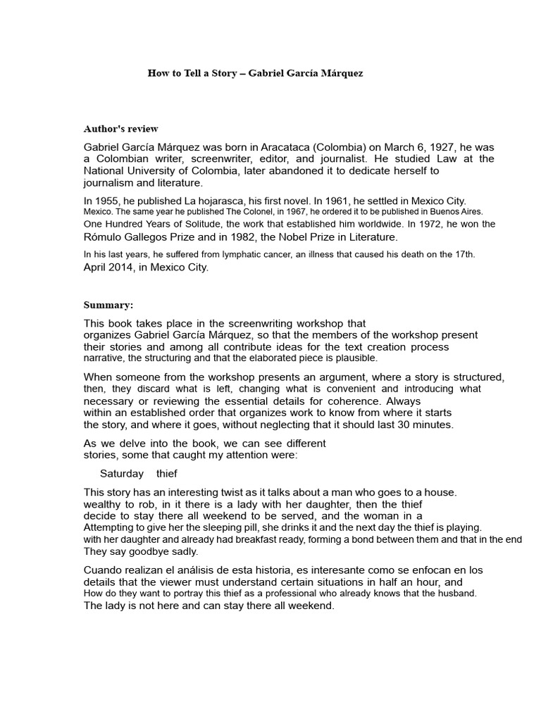 How To Summarize A Story | PDF | Gabriel García Márquez