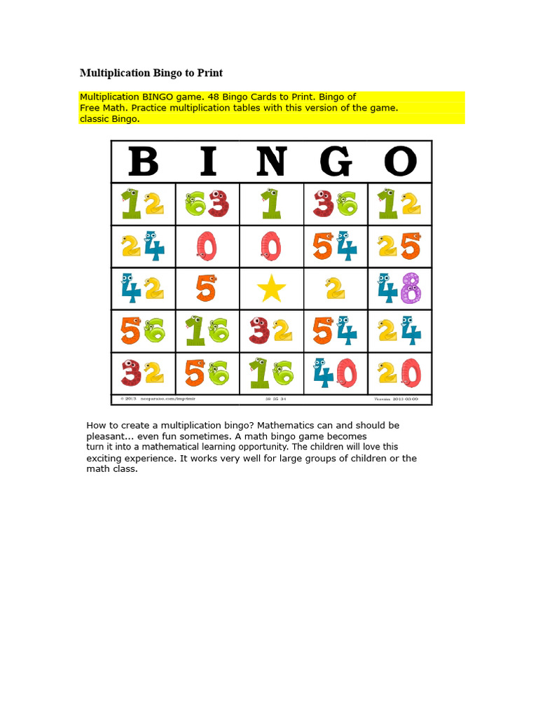 Multiplication Bingo | PDF