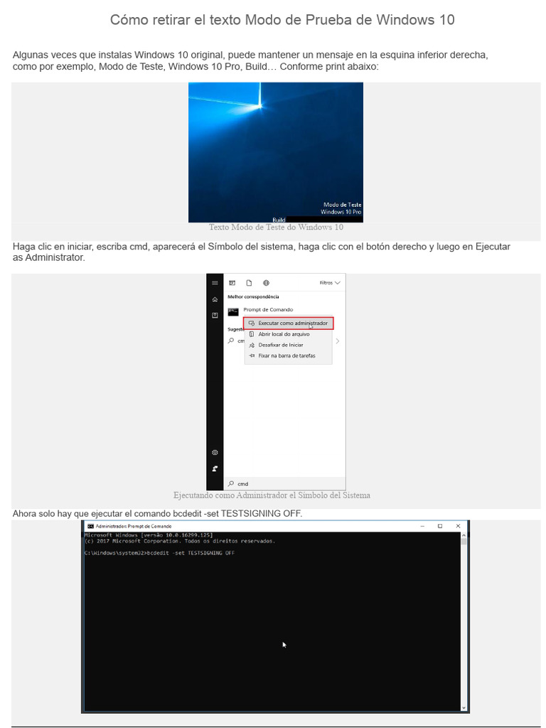 Eliminar Modo de Prueba en Windows 10 | PDF