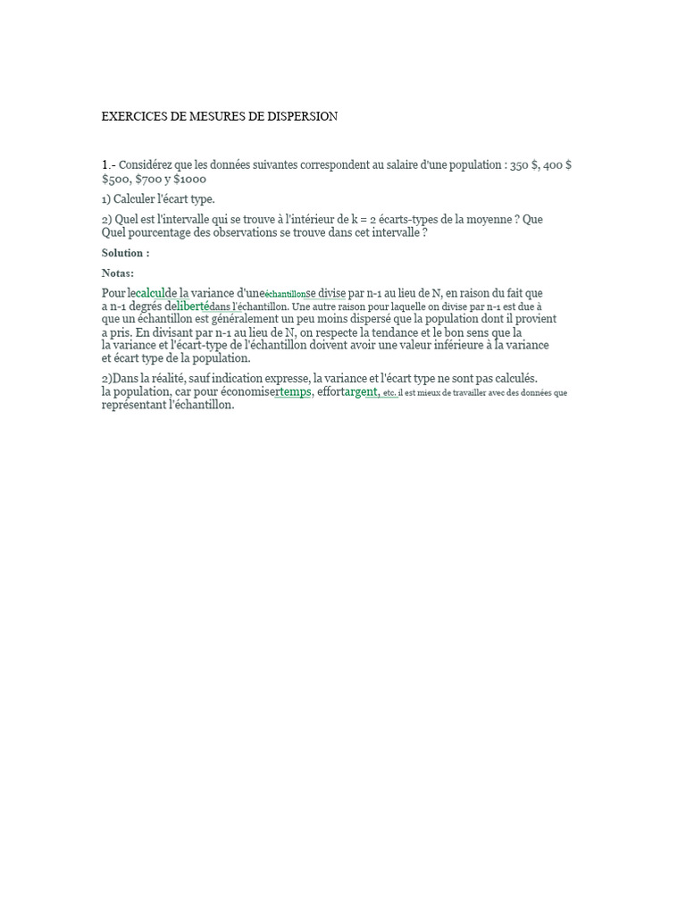 Exercices sur l'écart type et la variance | PDF | Écart type | Analyse ...