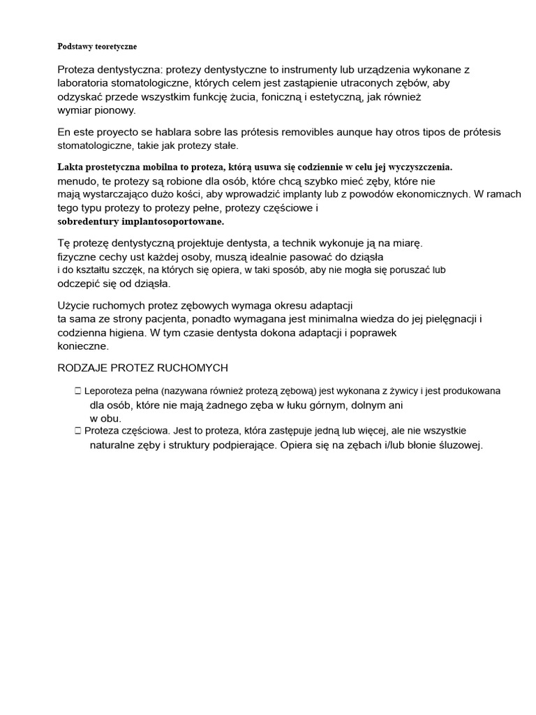 Teoretyczne Podstawy Dotyczące Ruchomych Protez Typu.. | PDF
