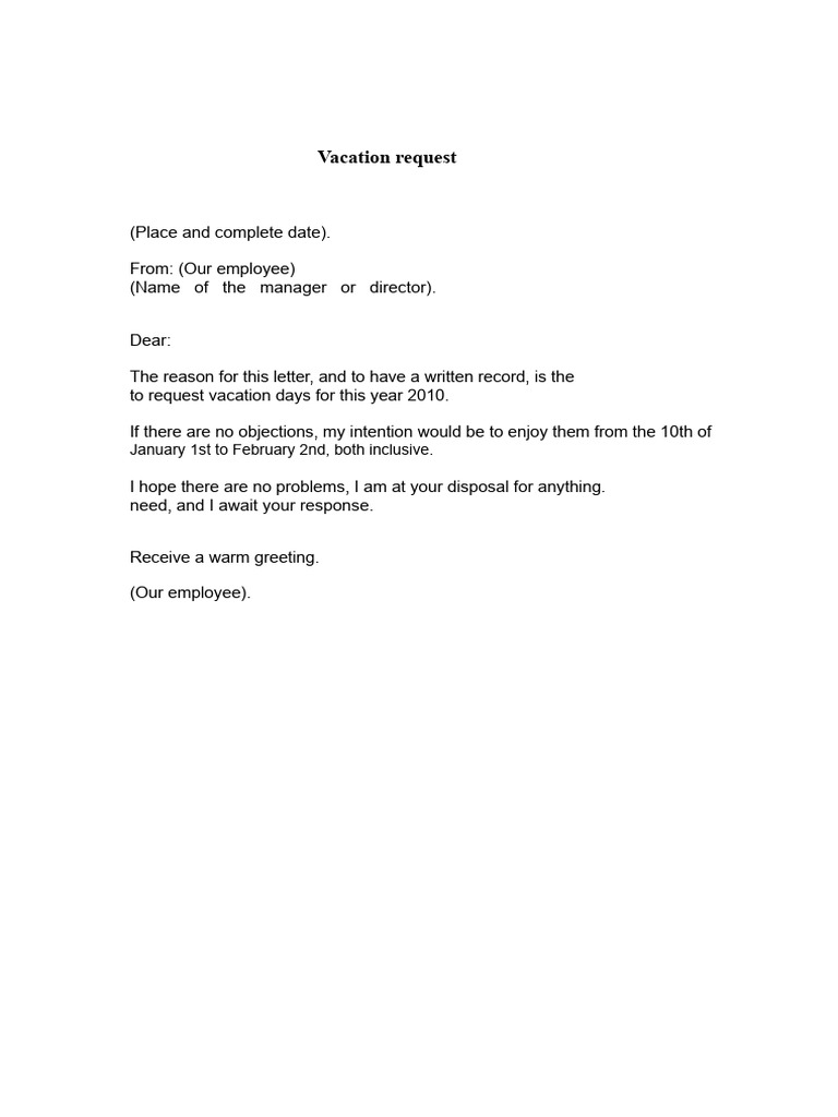 Vacation Request Letter | PDF