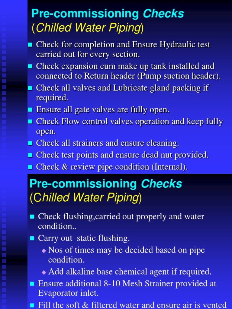 Chilled Water Pre-Commissioning Checklist | PDF | Pump | Valve