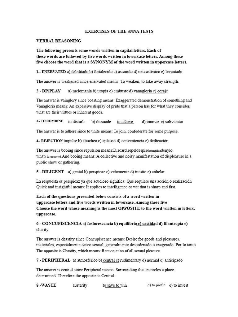Exercises of The Snna Tests | PDF