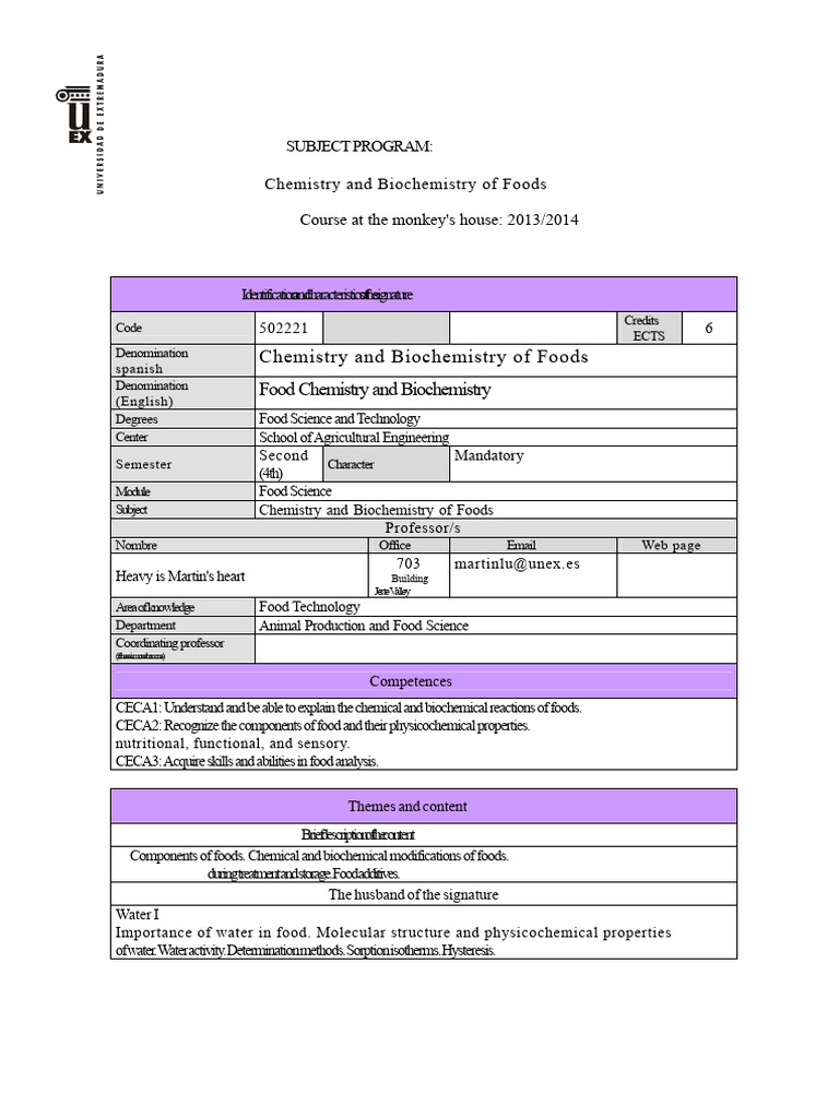 Chemistry of Foods Course Overview | PDF | Food Science | Carbohydrates