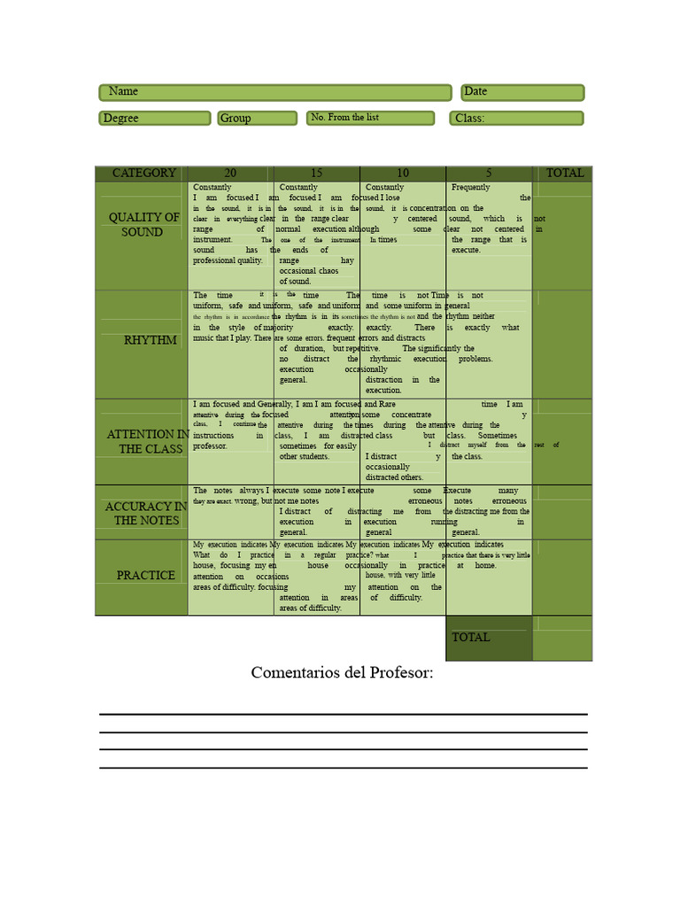 Instrumental Practical Rubric | PDF | Rhythm