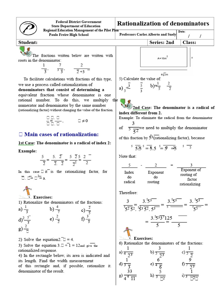 Rationalizing Denominators in Fractions | PDF | Algebra | Discrete ...