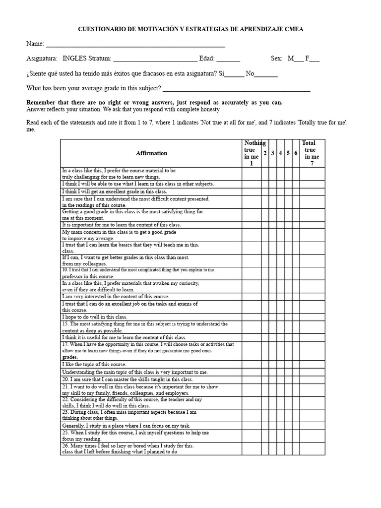 Instrument For Learning Strategies of Self-Regulation | PDF | Teachers | Cognitive Science