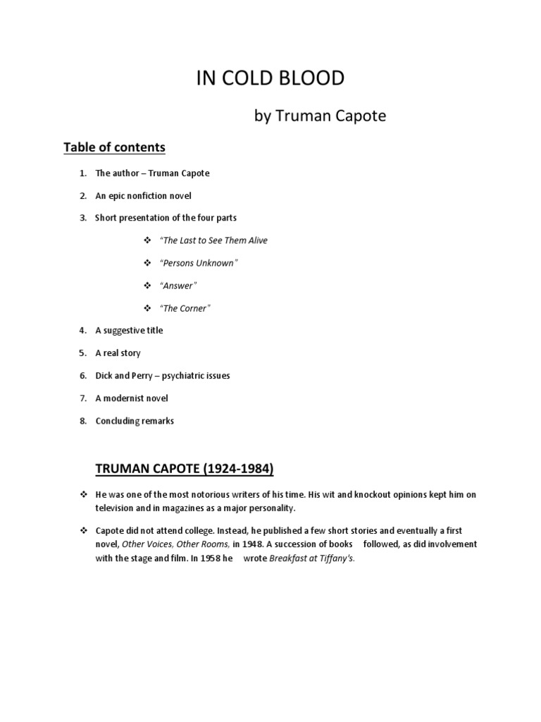 In Cold Blood - Word | PDF | Crime Thriller